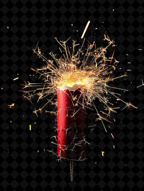 Firecracker Explosion With Fuse Sparks And Paper Wrapping Wa Png Neon Effect On Dark Background