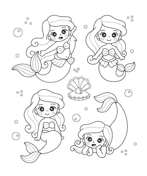 Premium Vector Beautiful Mermaid Hand Drawn Coloring Page