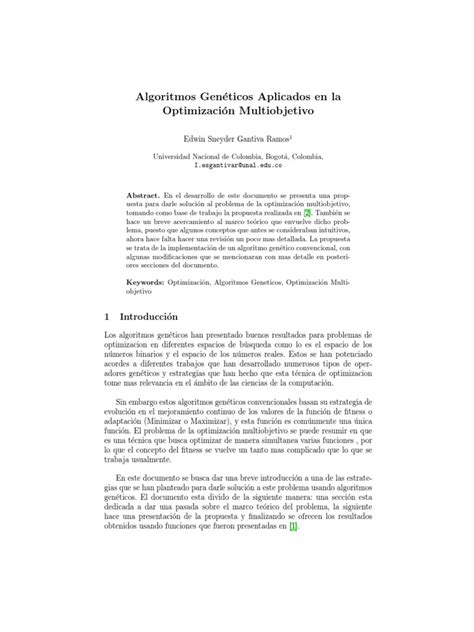 Algoritmos Genéticos Aplicados En La Optimización Multiobjetivo Pdf
