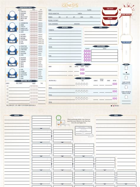 Rpgnarco Genesys Landscape Character Sheet Print V1 Pdf Role