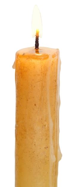 Premium Photo Old Lighted Candle Close Up Isolated On White