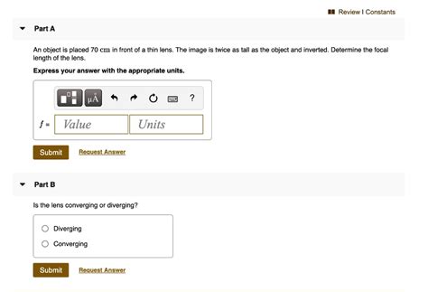 solved review constants part a an object is placed 70 cm in front of a