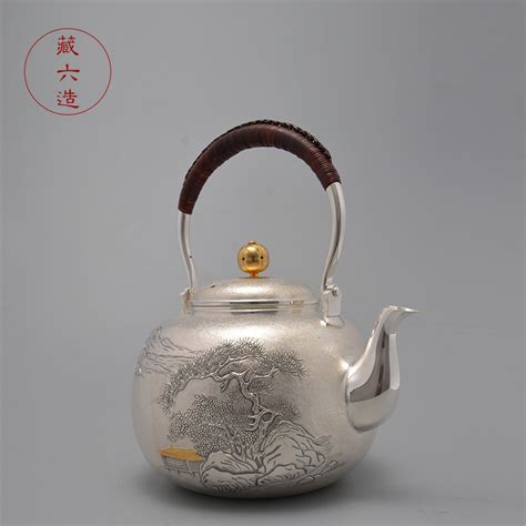 藏六造春江暖树银壶家用烧水壶纯手工錾刻一张打纯银999高端银壶虎窝淘
