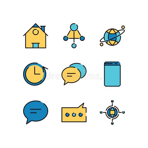 Filled Line Icon Set Of Communication Technology Internet Network Connection Stock Illustration