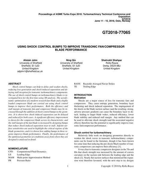Pdf Using Shock Control Bumps To Improve Transonic Fancompressor Blade Performance