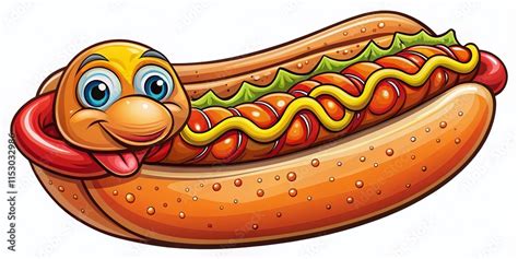 Cartoon Bratwurst Illustration Fun Food Clipart For Menu Design Stock
