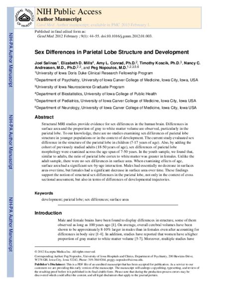 pdf sex differences in parietal lobe structure and development
