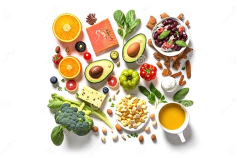 A Variety Of Food Including Fruits And Vegetables Nuts Milk And