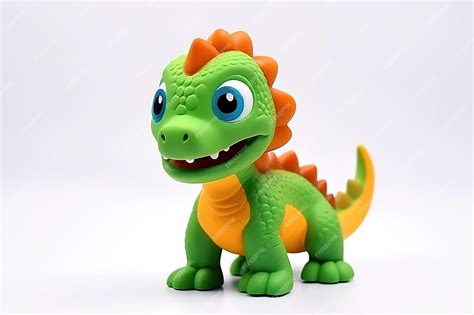 A Playful Green Dragon Toy With Orange Spikes And Big Blue Eyes On