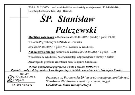 Stanisław Palczewski Lat 81 Infoprzasnysz