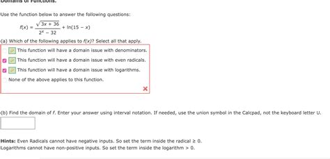 Solved Domains Of Functions Use The Function Below To Chegg Com