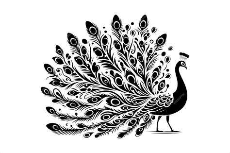 Peacock Black And White Vector Silhouette Illustration Logo Premium