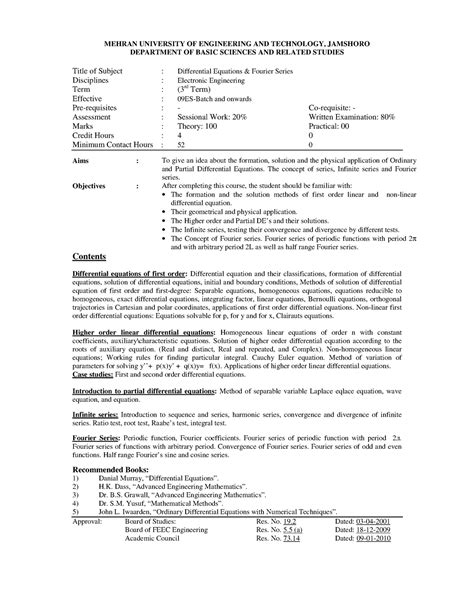 Differential Equation And Fourier Series Mehran University Of Engineering And Technology