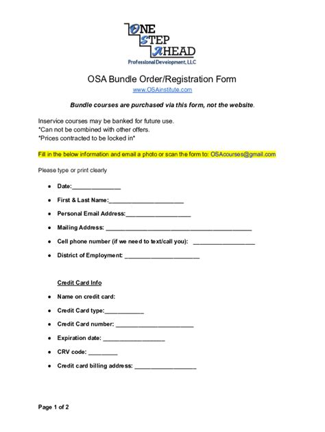 Fillable Online Osa Bundle Orderregistration Form Fax Email Print