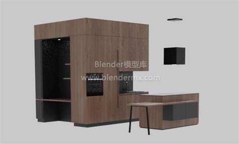 Blender 拐角中岛厨房3d模型素材资源下载 Blender模型库