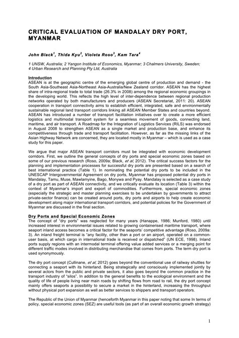 Pdf Critical Evaluation Of Mandalay Dry Port Myanmar