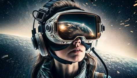 Woman Wearing Vr Headset With Space Reflection Premium Ai Generated Image