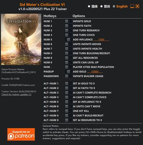 Sid Meier S Civilization 6 Trainer 22 V1 0 V20200521 FLiNG