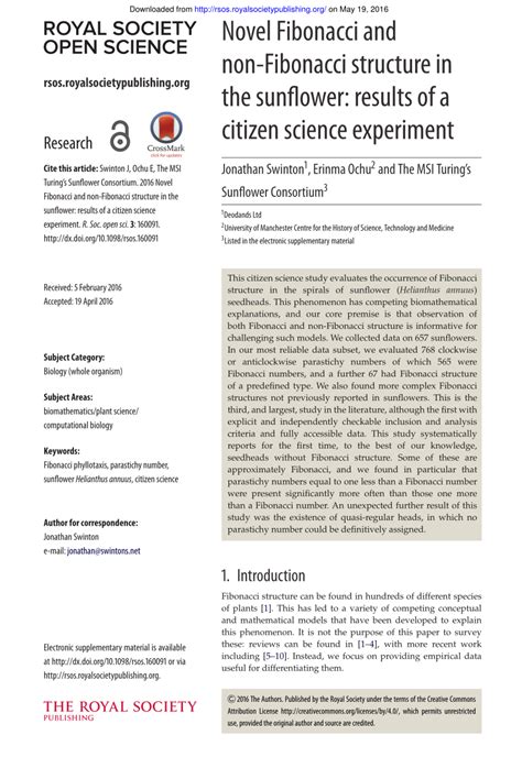 Pdf Novel Fibonacci And Non Fibonacci Structure In The Sunflower