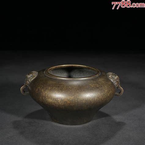 双兽耳钵式铜香炉铜炉产地图片收藏价值7788奇石收藏