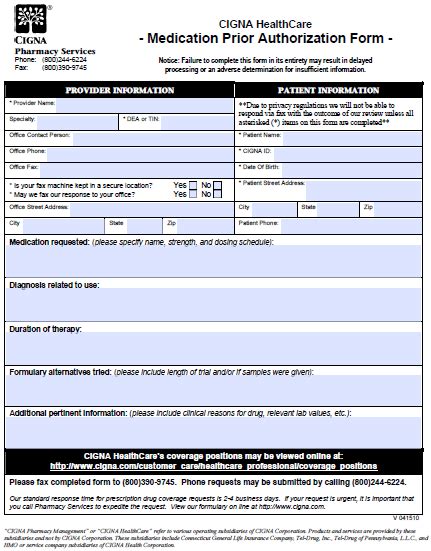 Free CIGNA Prior Prescription Rx Authorization Form PDF
