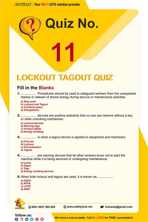 Lockout Tagout Quiz 11 Fill In The Blanks Lockout Tagout Lockout