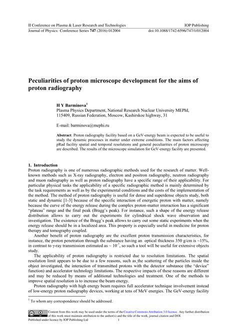 Pdf Peculiarities Of Proton Microscope Development For The Aims Of