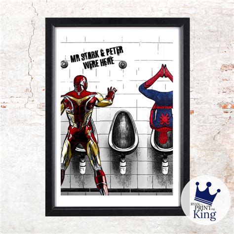 Avengers Bathroom Funny Amazing Spiderman And Ironman Urinal Toilet Peeing Print Ryan The