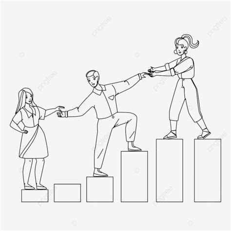 Pencil Line Drawing Vector Design Images Mentor Helping Employee For
