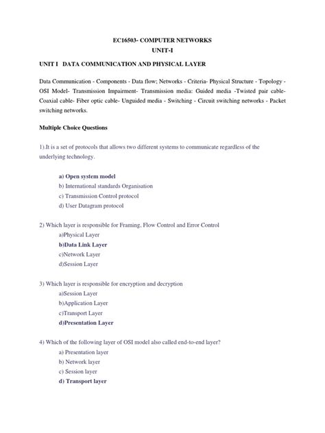 Cn Mcq Pdf Computer Network Osi Model