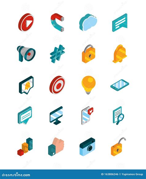 Social Media Isometric Icons Collection Stock Vector Illustration Of