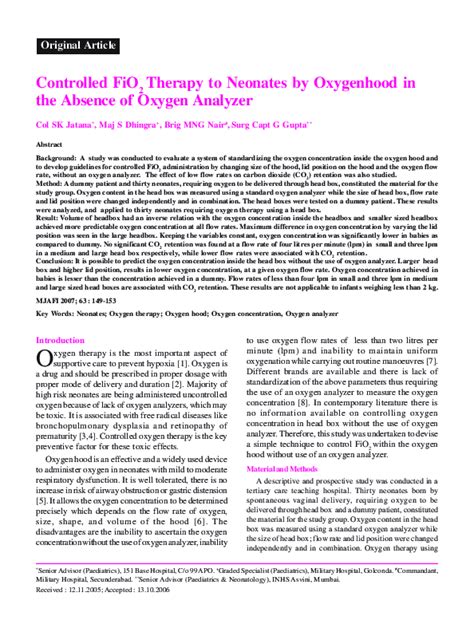 Pdf Controlled Fio2 Therapy To Neonates By Oxygenhood In The Absence