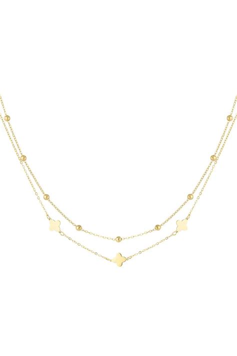 Dubbele Ketting Met Klavertjes En Bolletjes Starlight Jewels