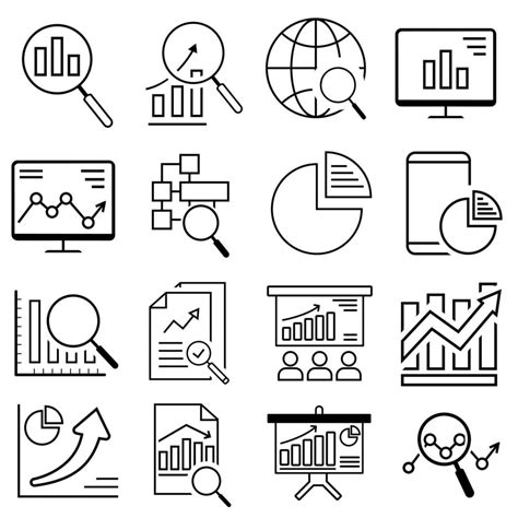 Data Analysis Line Icons Set Modern Linear Graphic Design Concepts Simple Outline Elements