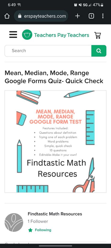 Mean Median Mode Range Google Forms Quiz Quick Check