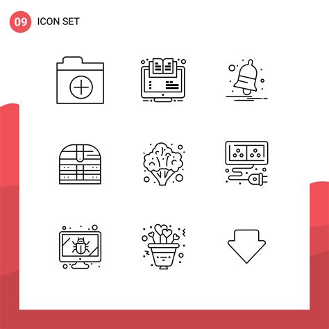 Conjunto De 9 9 Vector Contornos En Cuadrícula Para Brócoli Irlanda