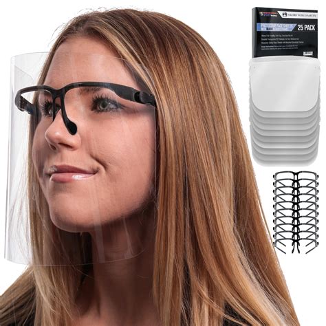 Safety Face Shields With Black Glasses Frames Pack Of 25 Ultra Clear Protective Full Face