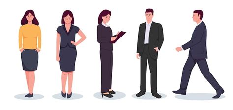 양복을 입은 남자와 여자의 집합입니다 비즈니스 사람들이 벡터 일러스트 레이 션 프리미엄 벡터