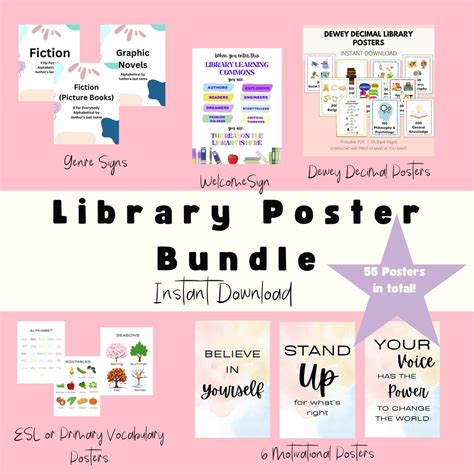 Library Poster Bundle 55 Digital Poster Downloads School Library Decor Library Signs Etsy