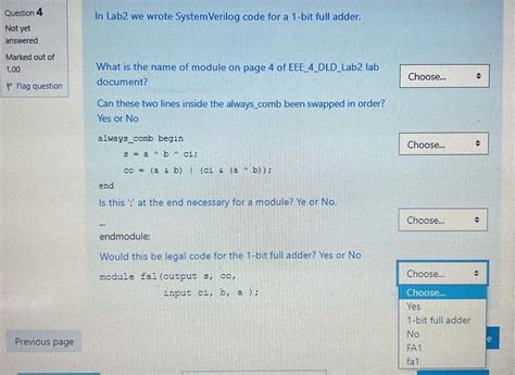 Solved In Lab2 We Wrote Systemverilog Code For A 1 Bit Full