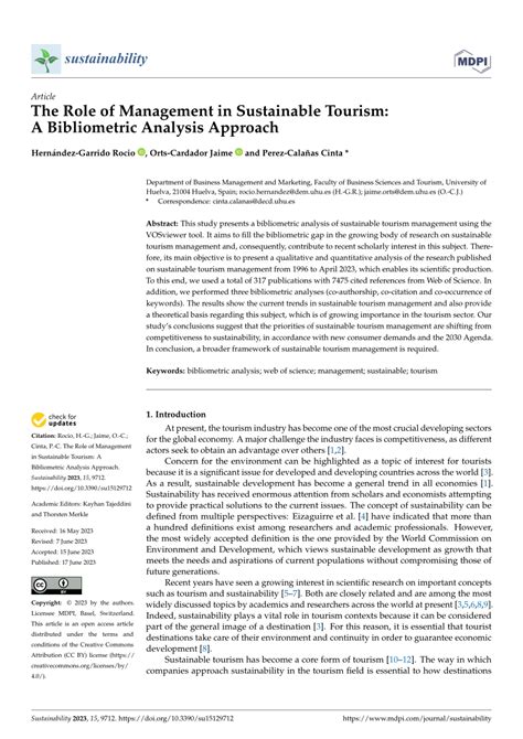 Pdf The Role Of Management In Sustainable Tourism A Bibliometric Analysis Approach
