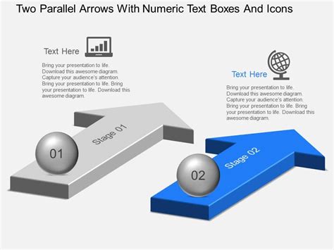 two parallel arrows with numeric text boxes and icons powerpoint