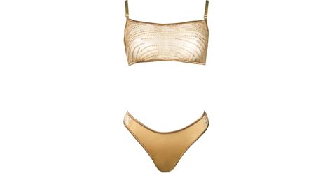 La Musa Satin Gold Sparkle Lingerie Set In Metallic Lyst