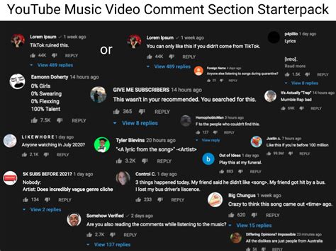 Youtube Music Video Comment Section Starterpack Rstarterpacks