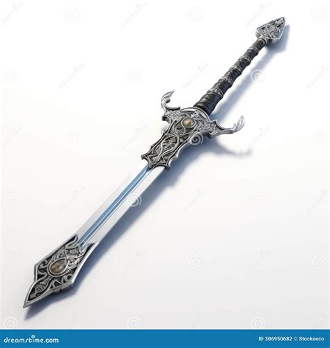 Realistic 3d Steel Sword Model With Ornate Design Stock Illustration