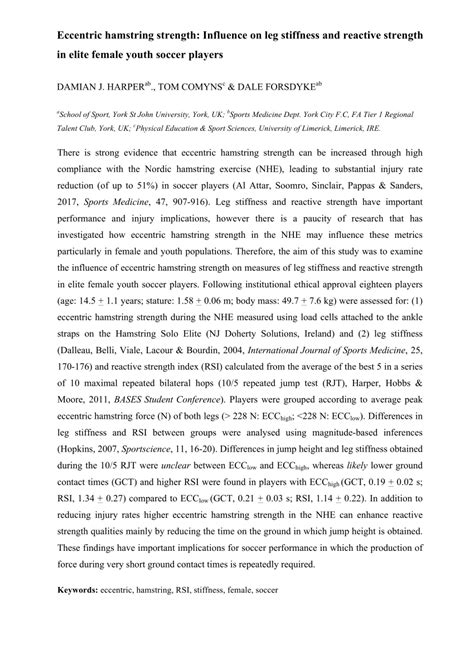 Pdf Eccentric Hamstring Strength Influence On Leg Stiffness And