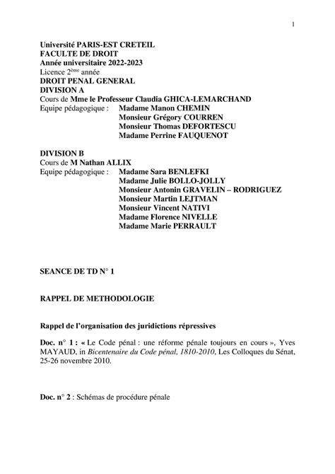 TD DPG 1 Université PARIS EST CRETEIL FACULTE DE DROIT Année