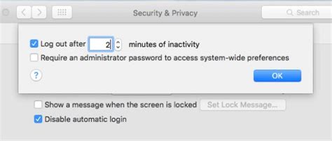 how to log off mac after particular time of inactivity