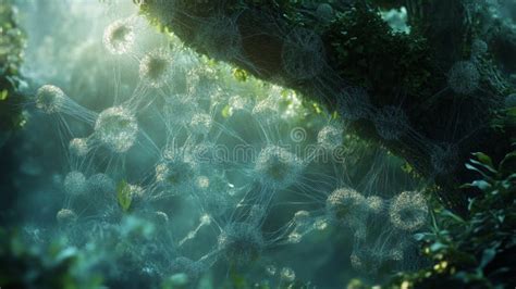 Surreal Visualization Of Growing Connected Nodes In A Dreamlike Organic