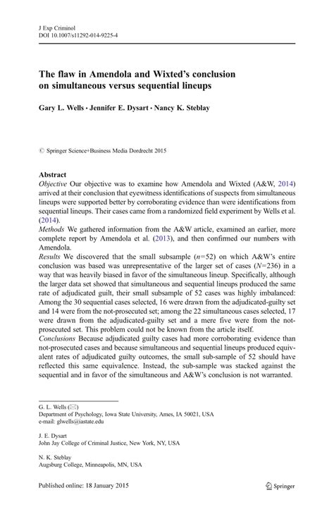 Pdf The Flaw In Amendola And Wixteds Conclusion On Simultaneous Versus Sequential Lineups